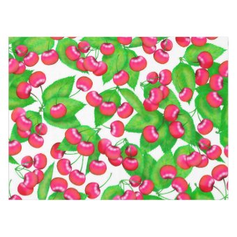 Elegant Red Cherries and Green Leaves Pattern | Tablecloth | Zazzle