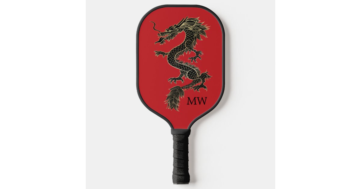 Elegant Red Chinese Gold Dragon Monogram Pickleball Paddle | Zazzle