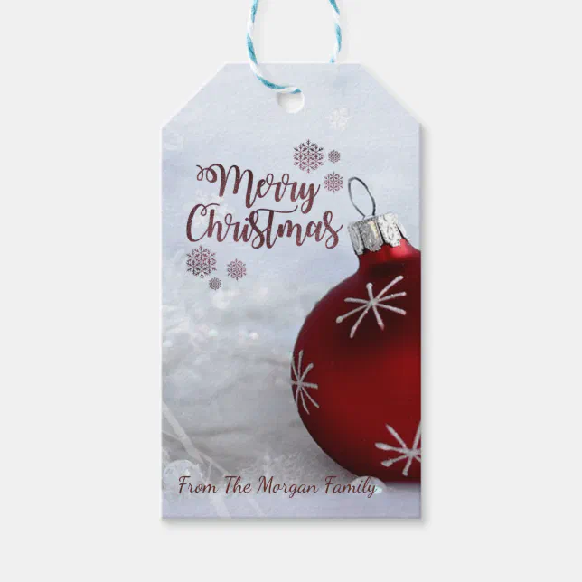 Elegant Red Christmas Ball Gift Tags | Zazzle