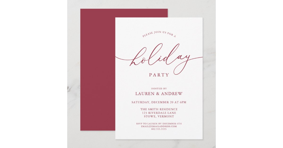 Elegant Red Christmas Holiday Party Invitation | Zazzle