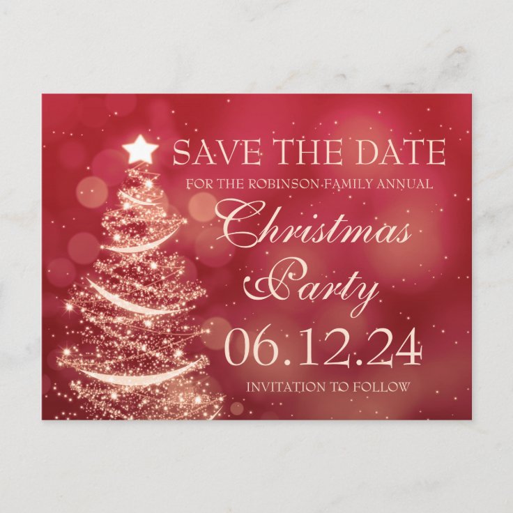 Elegant Red Christmas Party Save The Date Announcement Postcard | Zazzle