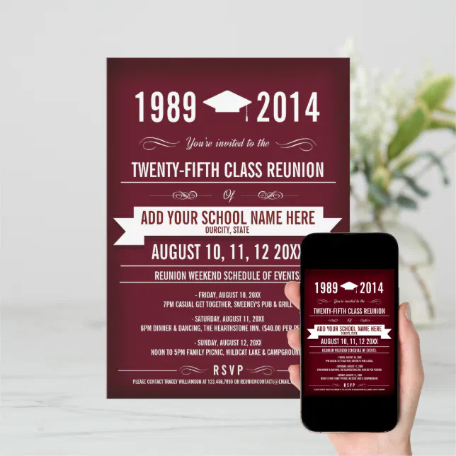 Elegant Red Class Reunion Invitations | Zazzle