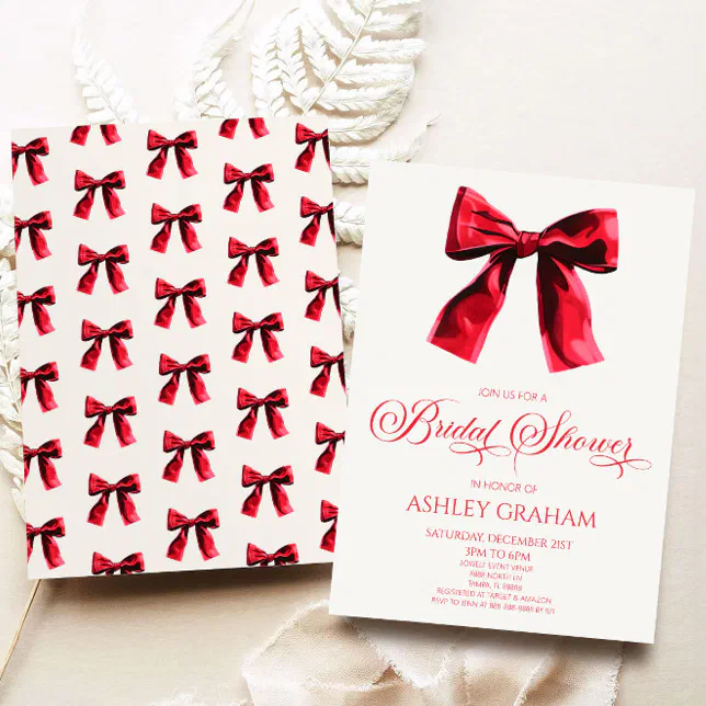 Elegant Red Coquette Bow Bridal Shower Invitation | Zazzle