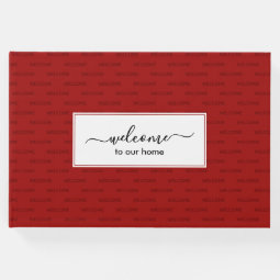 Elegant Red Custom WELCOME TO OUR HOME Guest Book | Zazzle