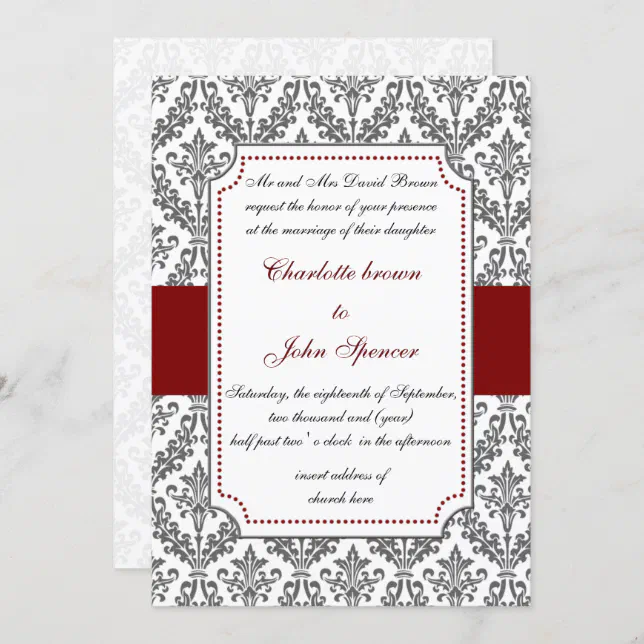 elegant red ,damask wedding invitation | Zazzle