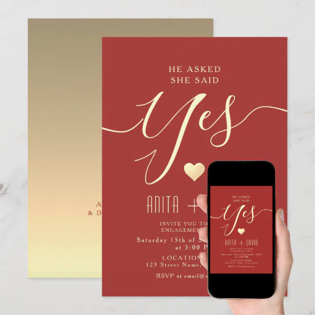 Elegant Red Engagement Party Invitation | Zazzle