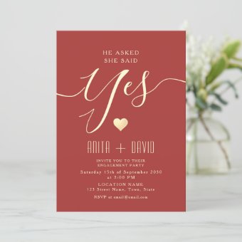Elegant Red Engagement Party Invitation | Zazzle