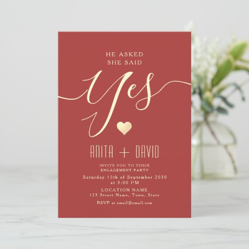Elegant Red Engagement Party Invitation | Zazzle
