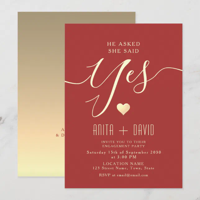 Elegant Red Engagement Party Invitation | Zazzle