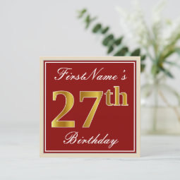 Elegant, Red, Faux Gold 27th Birthday; Custom Name Invitation | Zazzle