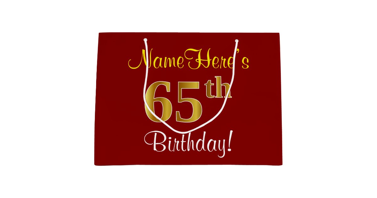 Elegant Red Faux Gold 65th Birthday Custom Name Large T Bag Zazzle