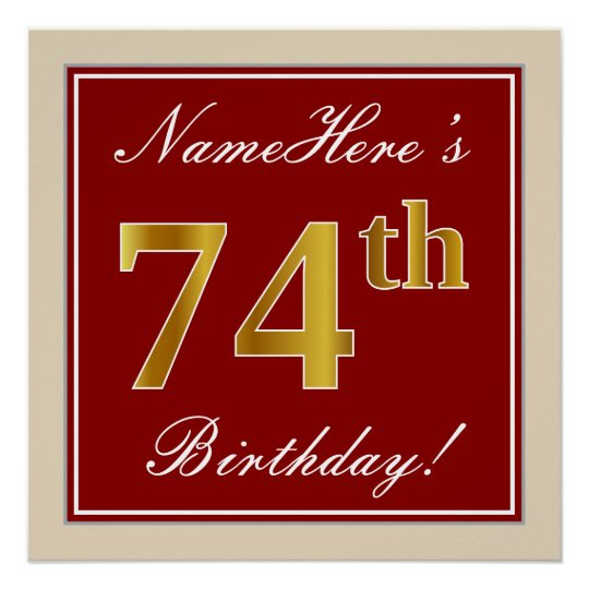 Elegant, Red, Faux Gold 74th Birthday; Custom Name Poster | Zazzle.com
