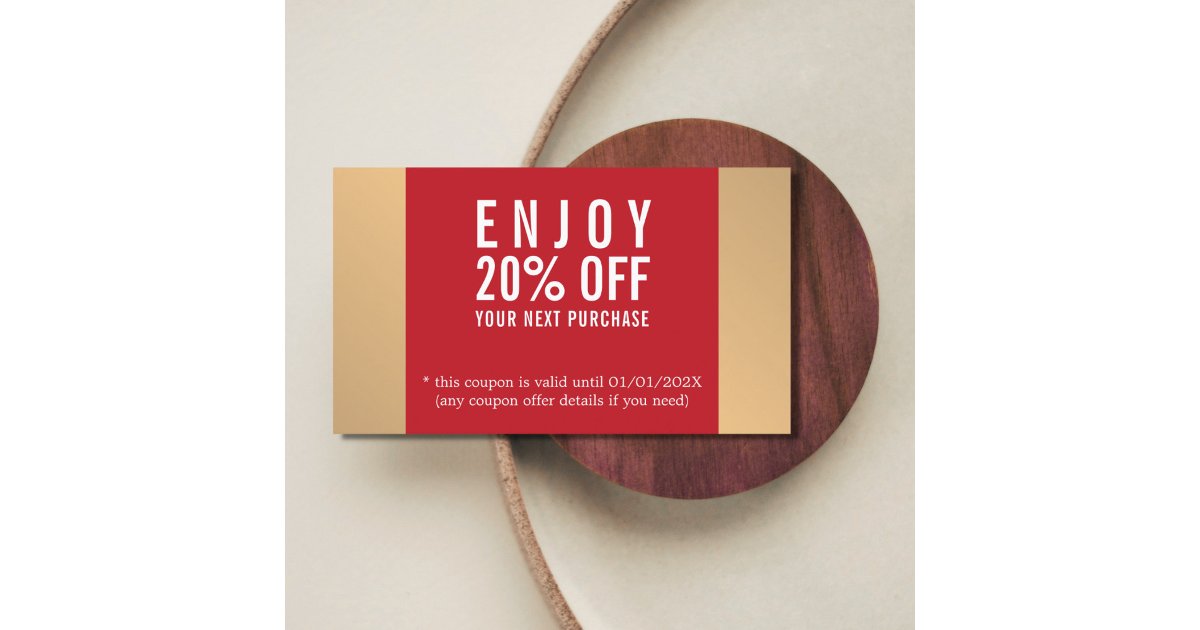 Elegant Red Faux Gold Beauty Salon Coupon | Zazzle