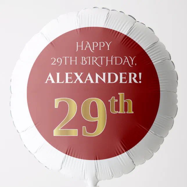 Elegant, Red, Faux Gold Look 29th Birthday Balloon | Zazzle