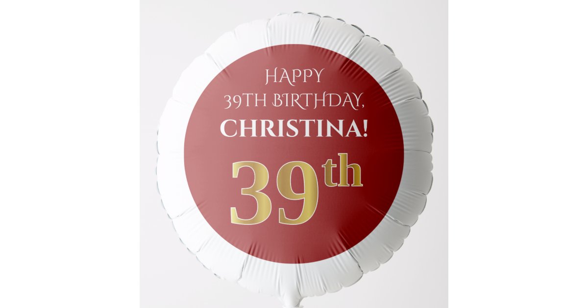 Elegant, Red, Faux Gold Look 39th Birthday Balloon | Zazzle
