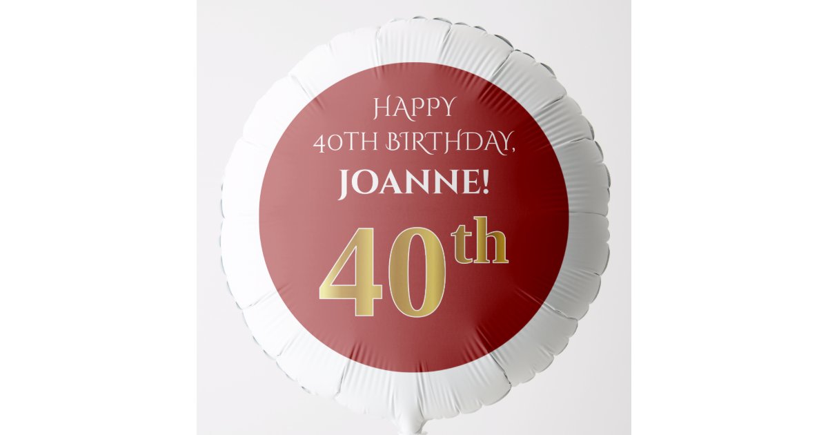 Elegant, Red, Faux Gold Look 40th Birthday Balloon | Zazzle