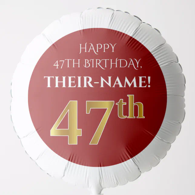 Elegant, Red, Faux Gold Look 47th Birthday Balloon | Zazzle
