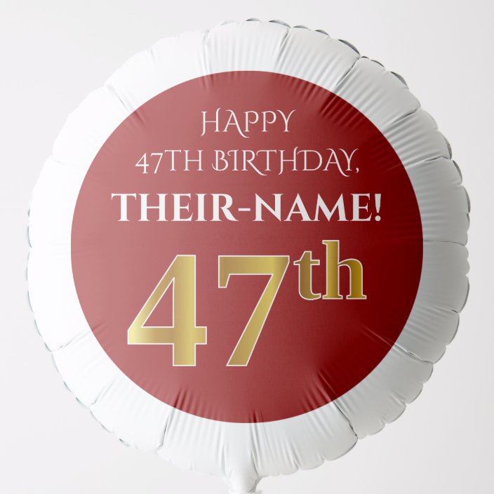 Elegant, Red, Faux Gold Look 47th Birthday Balloon | Zazzle.com