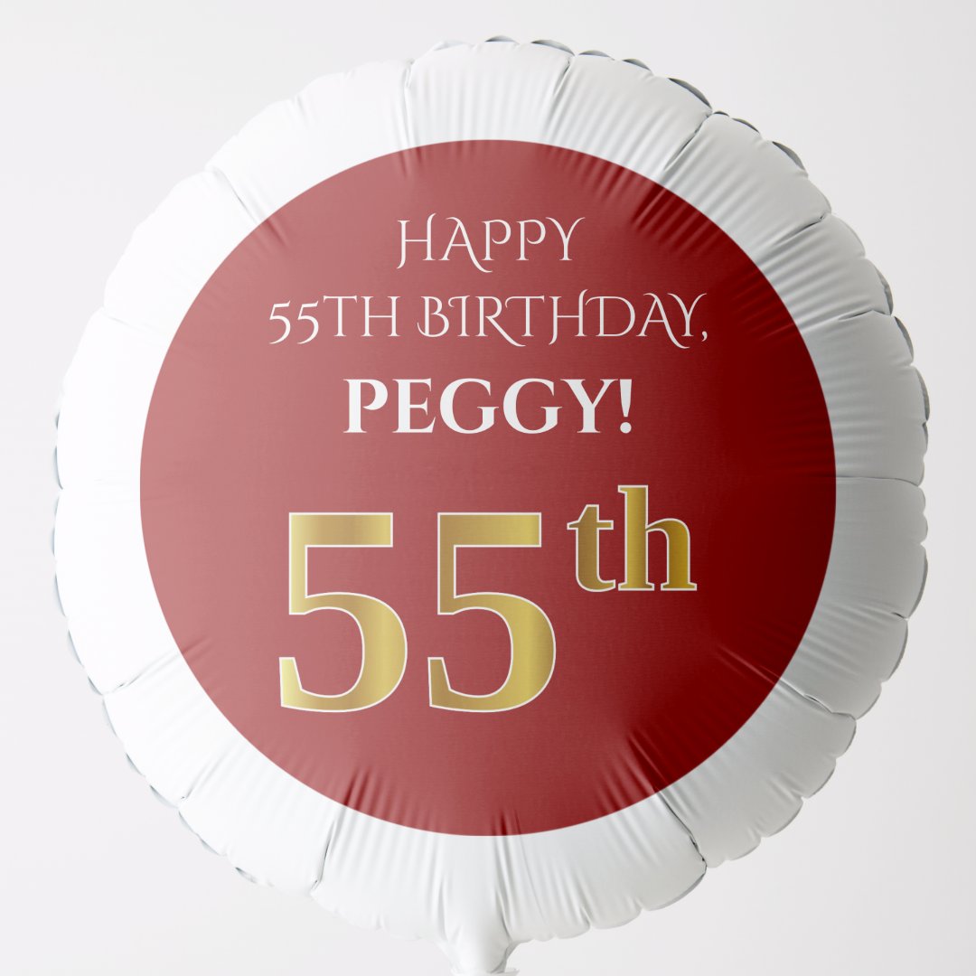 Elegant, Red, Faux Gold Look 55th Birthday Balloon | Zazzle