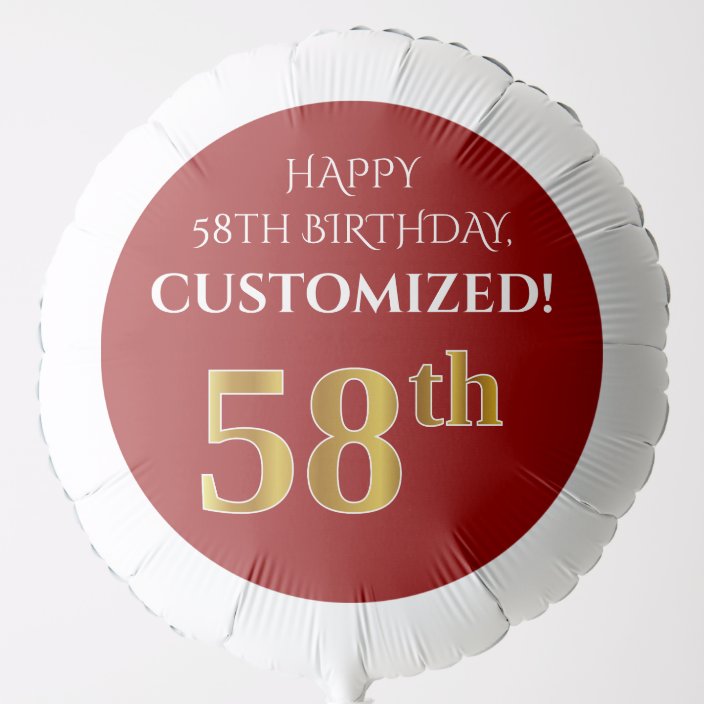 Elegant, Red, Faux Gold Look 58th Birthday Balloon | Zazzle.com