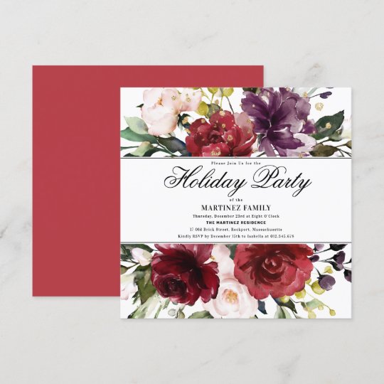 Elegant Red Floral Holiday Party Invitation | Zazzle.com