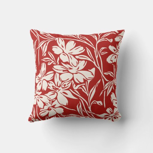 Elegant Red Floral Pattern Custom Photo Throw Pillow | Zazzle
