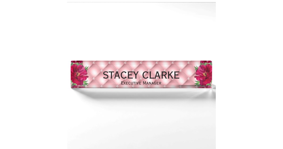 Elegant Red Flower Pink Executive Manager Desk Name Plate | Zazzle