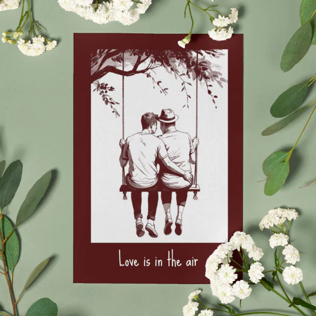 Elegant Red Gay Couple Love Valentine's Day Card | Zazzle