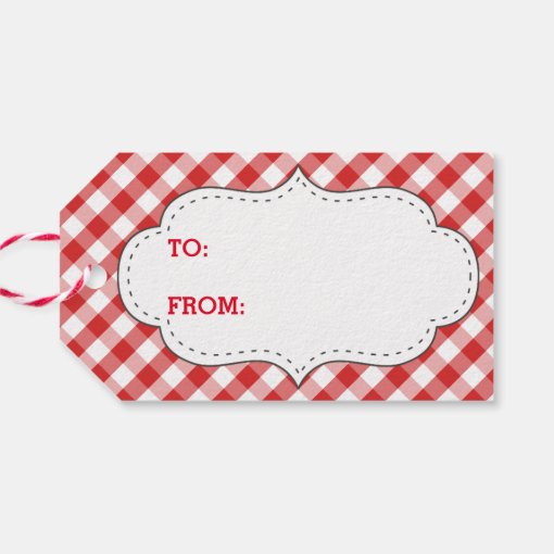 Elegant Red Gingham Pattern Personalized Birthday Gift Tags | Zazzle