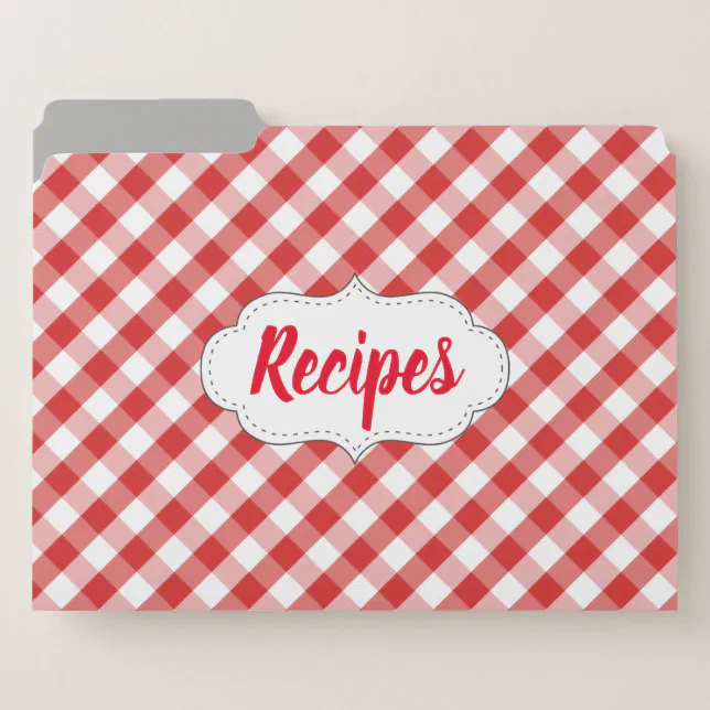 Elegant Red Gingham Pattern Recipes File Folder | Zazzle
