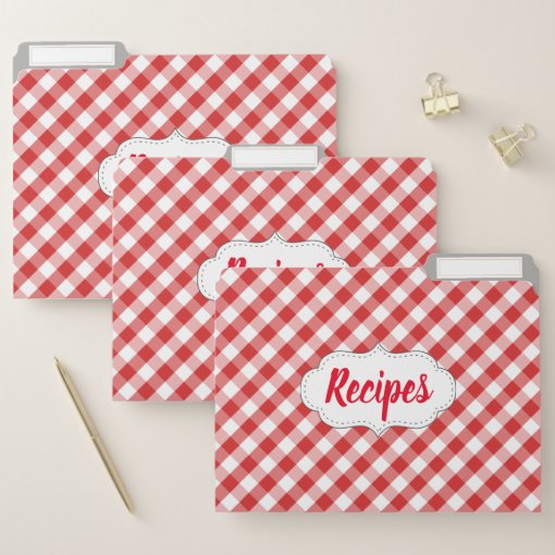 Elegant Red Gingham Pattern Recipes File Folder | Zazzle