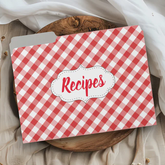 Elegant Red Gingham Pattern Recipes File Folder | Zazzle