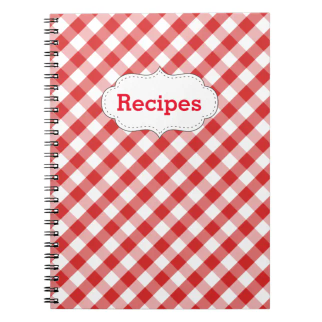 Elegant Red Gingham Pattern Recipes Notebook | Zazzle