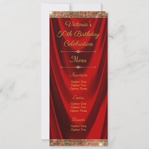 Elegant Red Gold Birthday Party Menu Programs | Zazzle