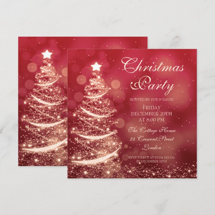 Elegant Red & Gold Christmas Party Sparkle Invitation | Zazzle.com