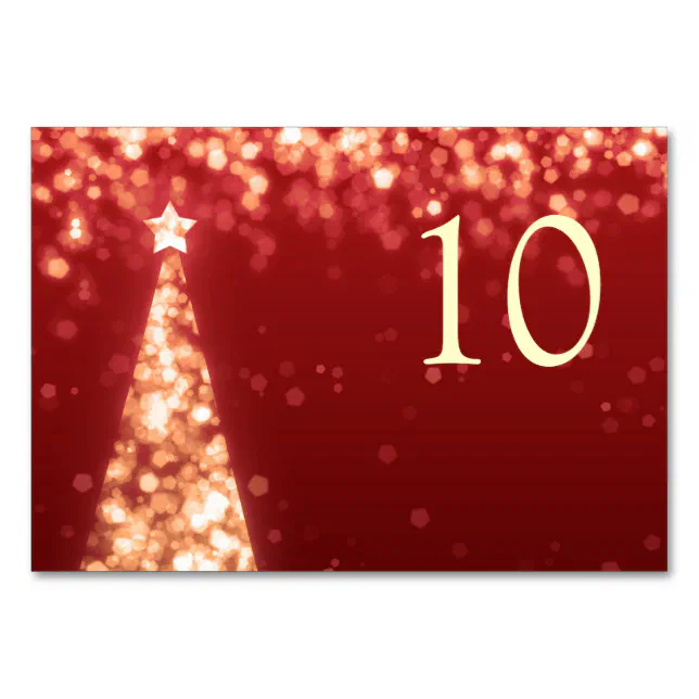Elegant Red Gold Christmas Wedding Table Number | Zazzle