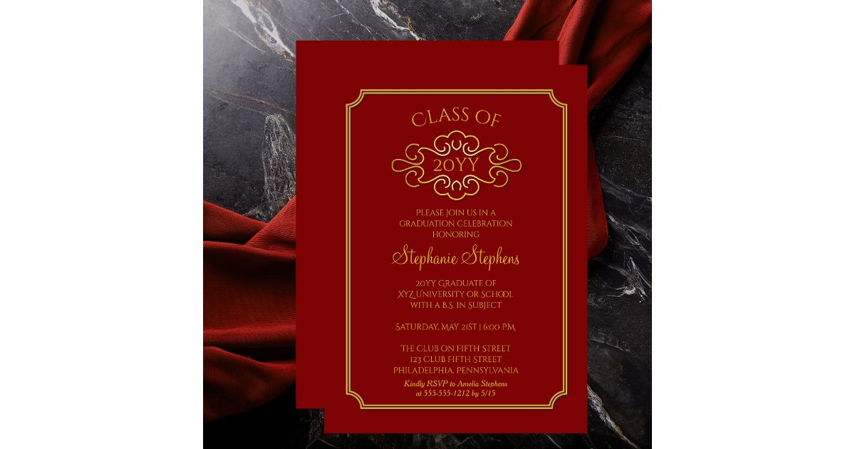 Elegant Red | Gold College Graduation Party Invitation | Zazzle
