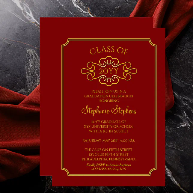 Elegant Red | Gold College Graduation Party Invitation | Zazzle