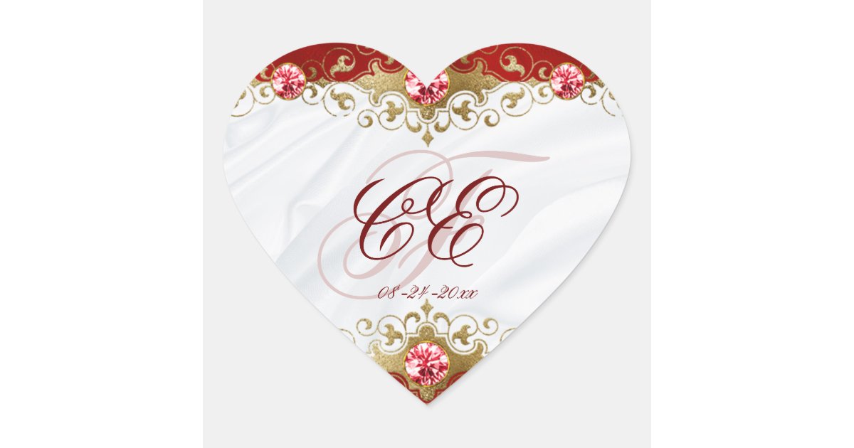 Elegant Red Gold Filigree Wedding Monogram Heart Sticker | Zazzle.com