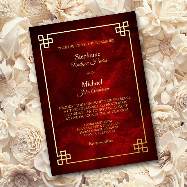 Elegant Red Gold Frame Wedding Foil Invitation | Zazzle