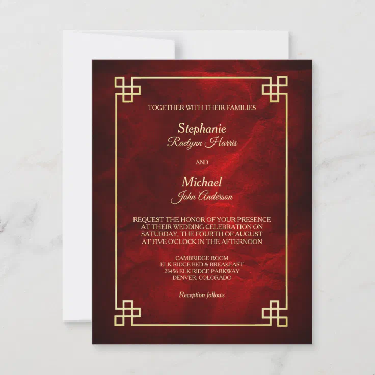 Elegant Red Gold Frame Wedding Invitation | Zazzle