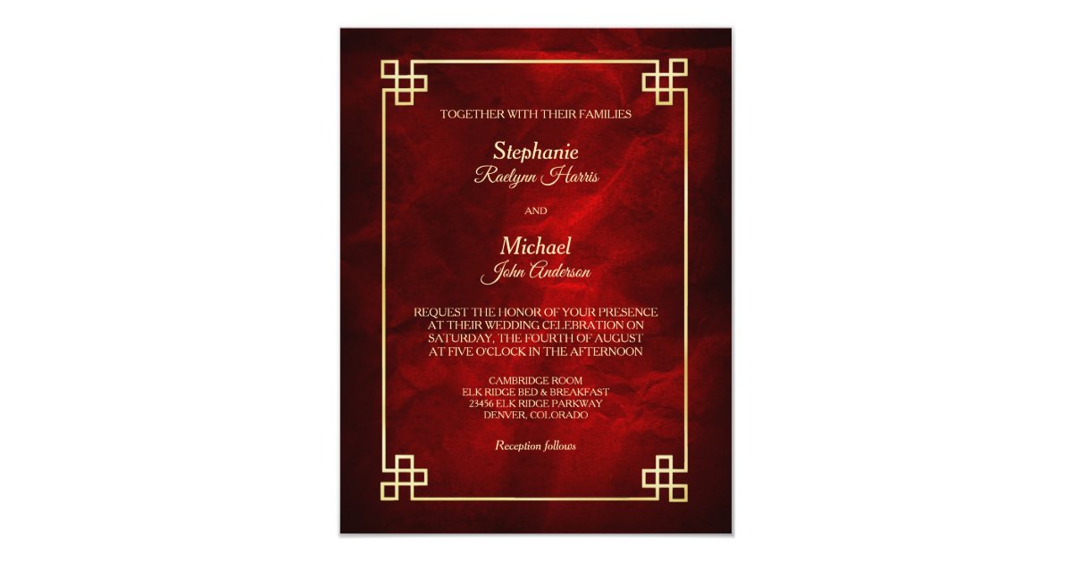 Elegant Red Gold Frame Wedding Invitation | Zazzle.com