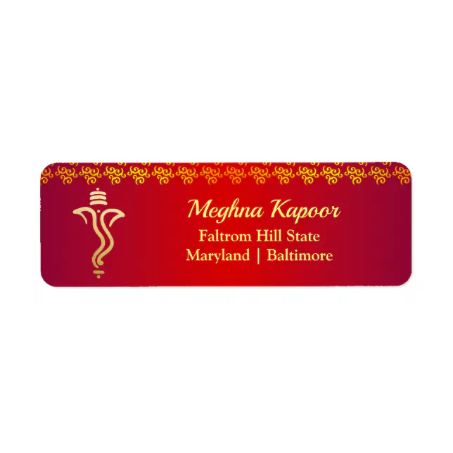 Elegant Red Gold Ganesh/ Indian God Address Labels | Zazzle