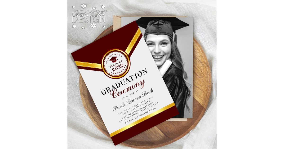Elegant Red Gold Graduation Ceremony Invitation | Zazzle