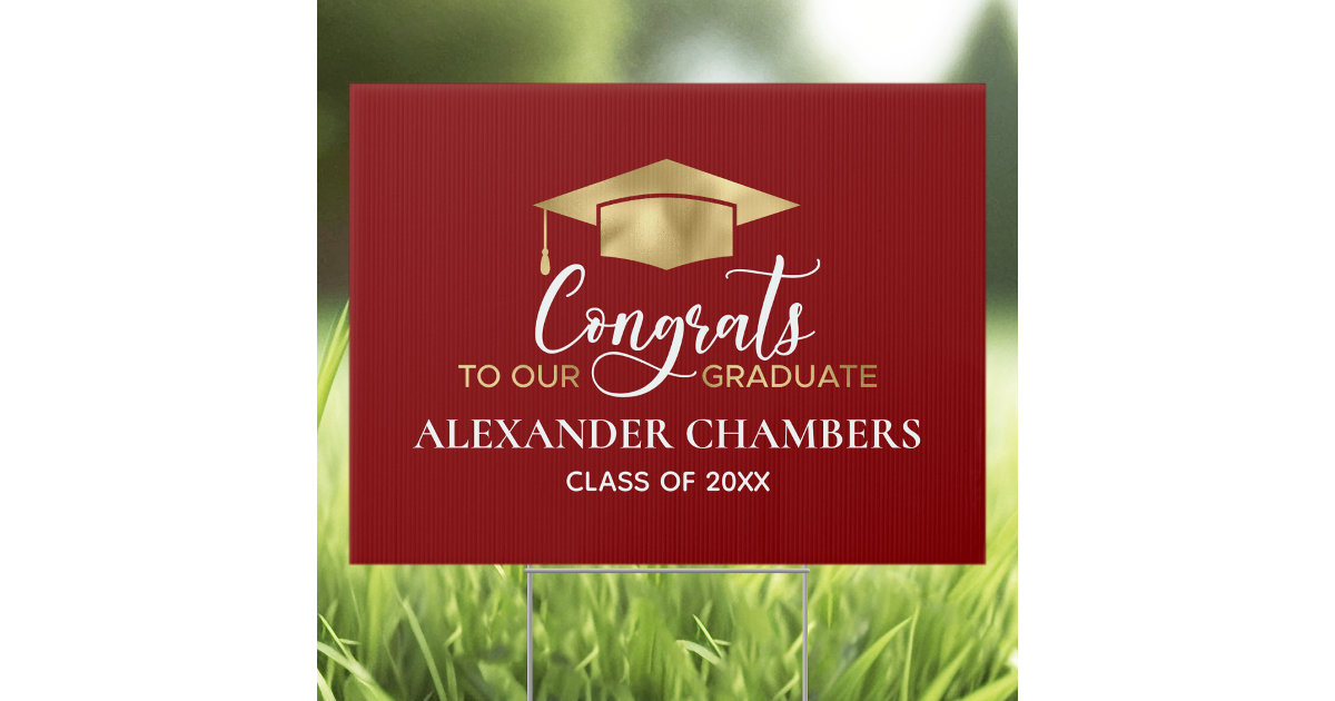 Elegant Red Gold Graduation Yard Sign | Zazzle