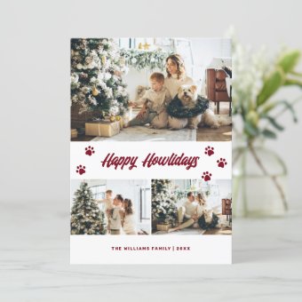 Elegant Red Gold Happy Howlidays Photo Holiday Card | Zazzle