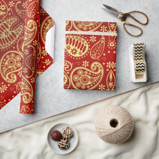 Elegant Red Gold Paisley Pattern Christmas Holiday Wrapping Paper ...