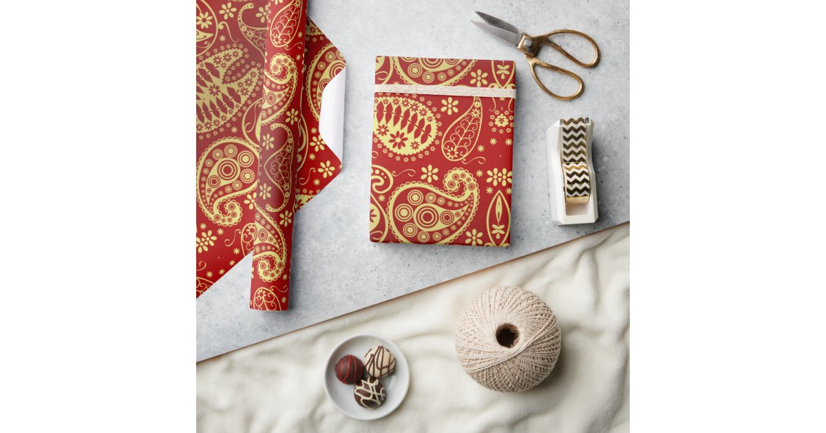 Elegant Red Gold Paisley Pattern Christmas Holiday Wrapping Paper | Zazzle