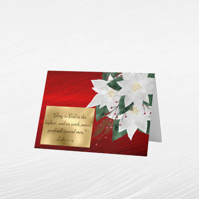 Elegant Red Gold Religious Floral Photo Christmas Holiday Card | Zazzle