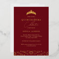 Elegant Red Gold Tiara Script Quinceanera Foil Invitation | Zazzle